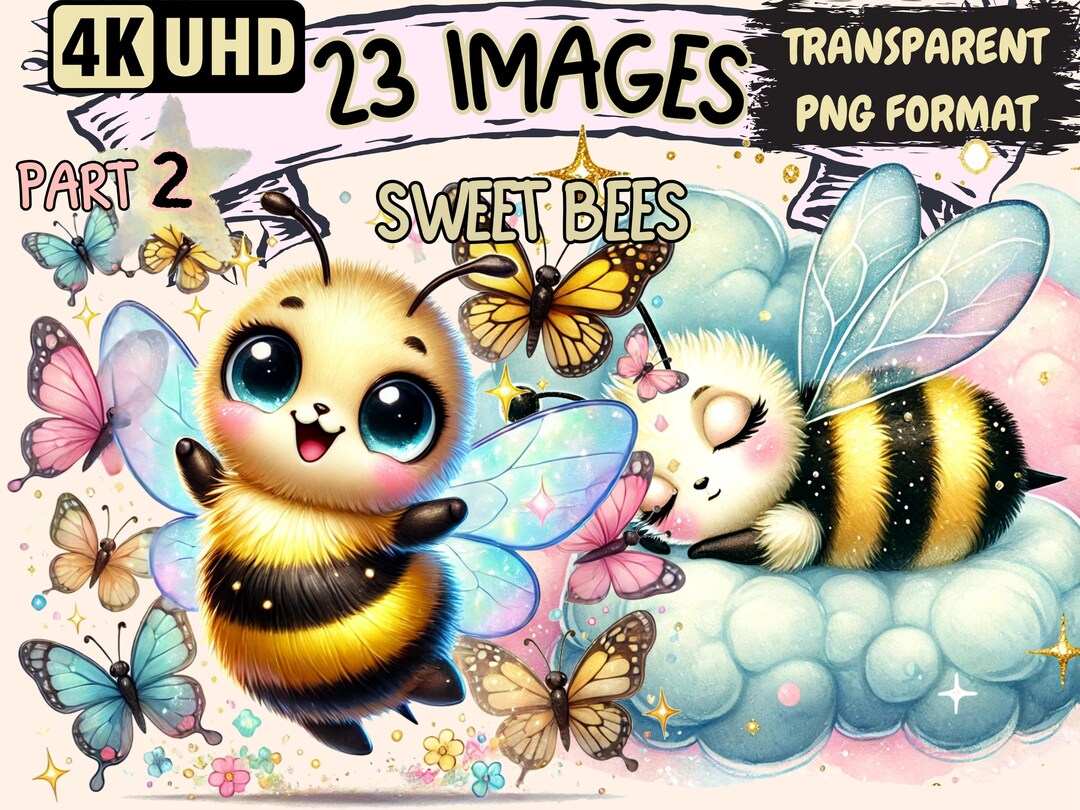 Sweet Bees (P2) Clipart - 23 PNG Adorable Bee Illustrations, Cute Honey ...