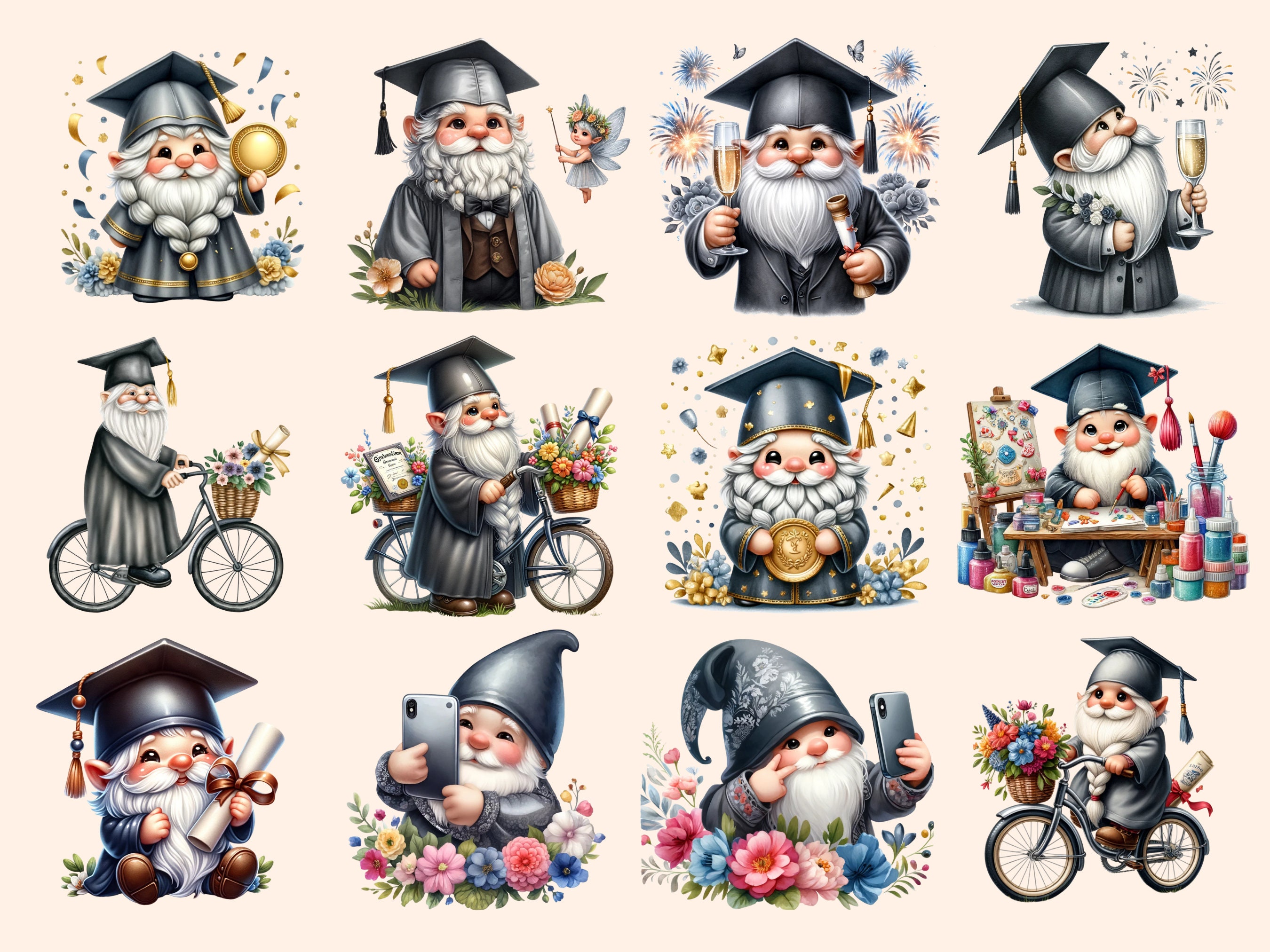 Graduation Gnomes Clipart 34 PNG Celebratory Gnome Graphics, Graduation ...