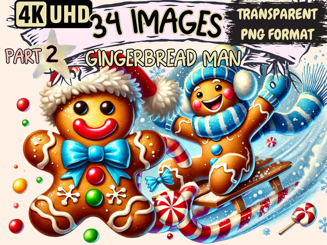 Gingerbread Man Clipart – 34 Festive PNG Graphics (digital Download) - Etsy