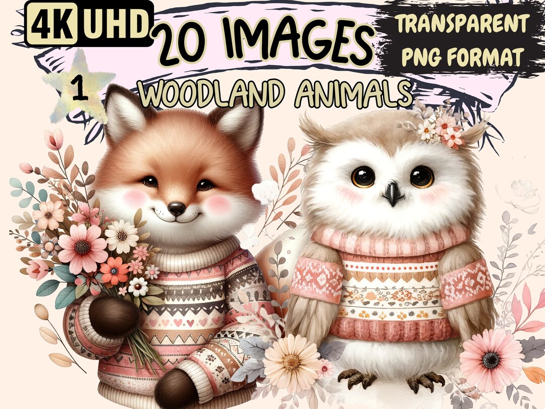 Woodland Animals Clipart - 20 PNG Forest Creatures Graphics, Adorable ...