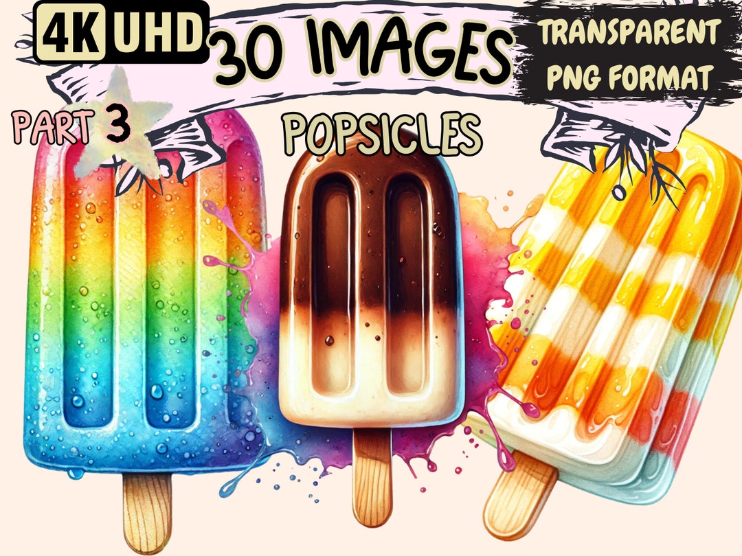Popsicles (P3) Clipart - 30 PNG Frozen Treat Illustrations, Summer ...
