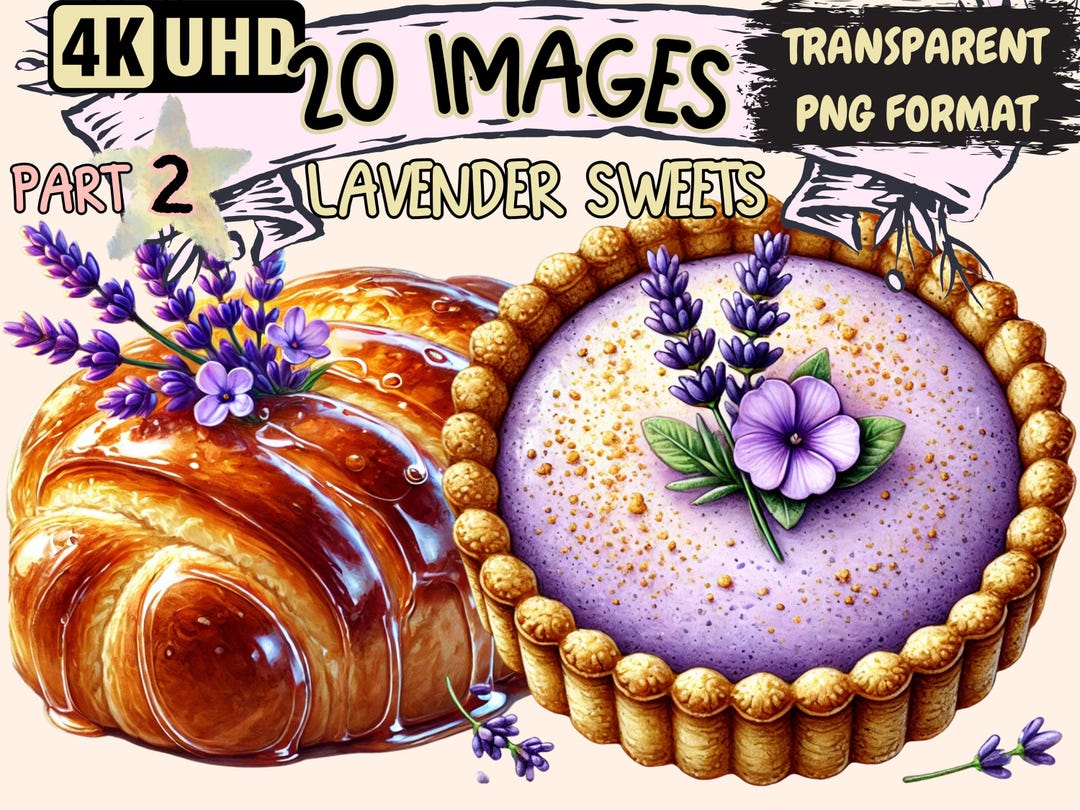 Lavender Sweets (P2) Clipart - 20 PNG Lilac Dessert Graphics, Floral Printables, Instant Digital ...