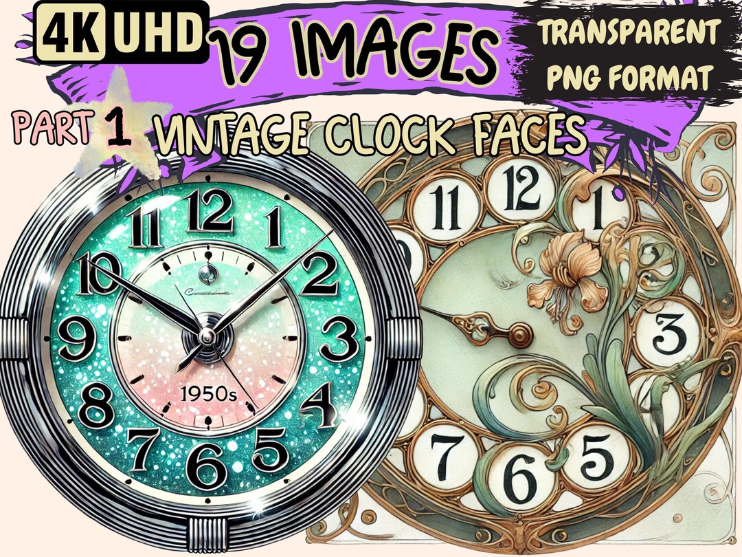 Vintage Clock Faces Clipart – Antique Timepiece PNG Illustrations ...
