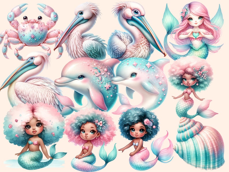 Mermaids Clipart Bundle 24 PNG Beautiful Mermaid Graphics, Underwater ...