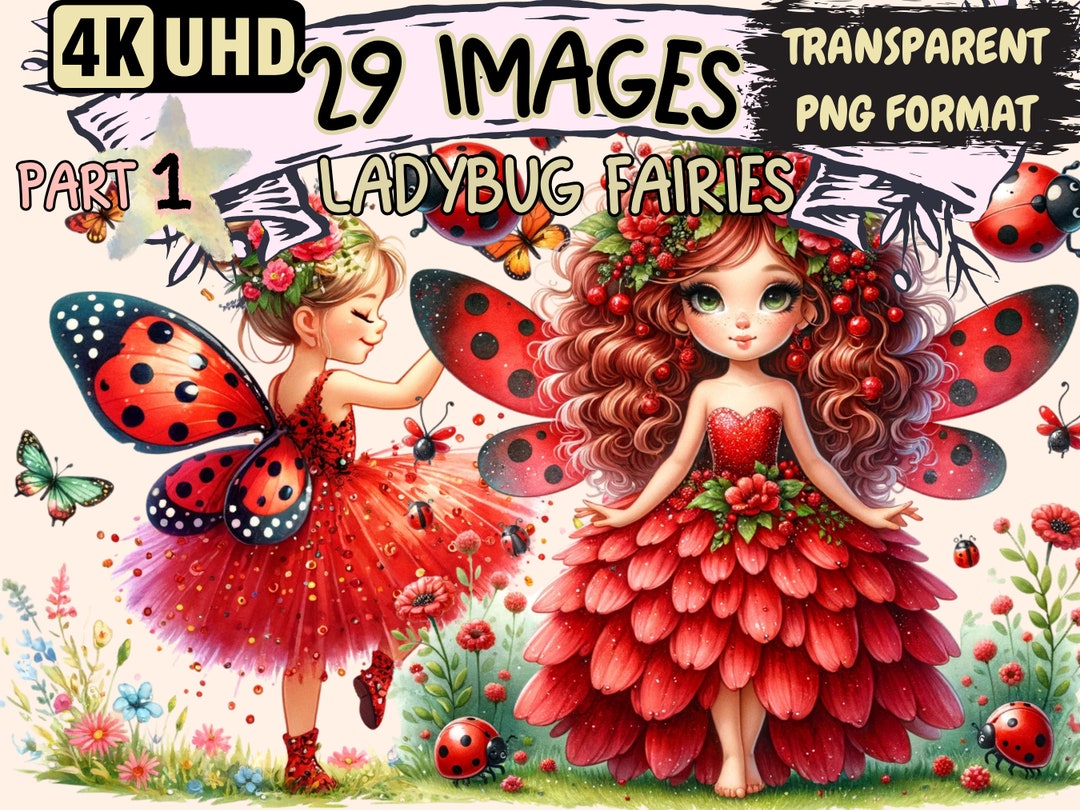 Ladybug Fairies Clipart - 29 PNG Enchanting Ladybug Fairy Graphics ...