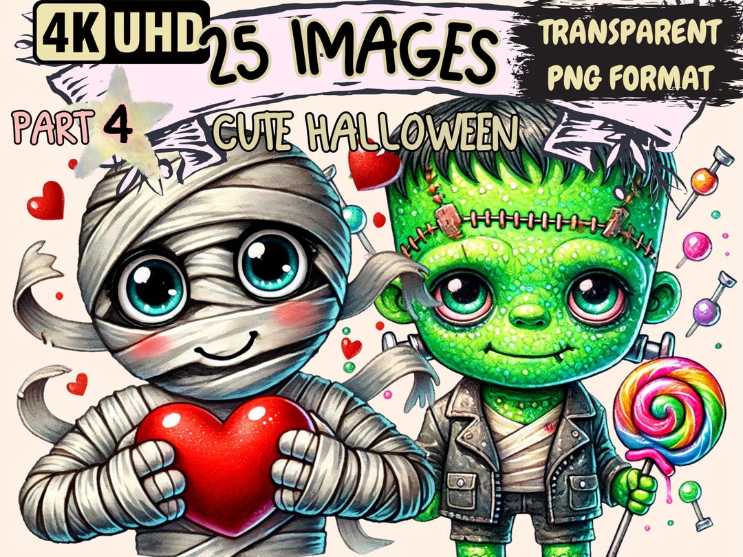 Cute Halloween (P4) Clipart - 25 PNG Adorable Spooky Illustrations ...