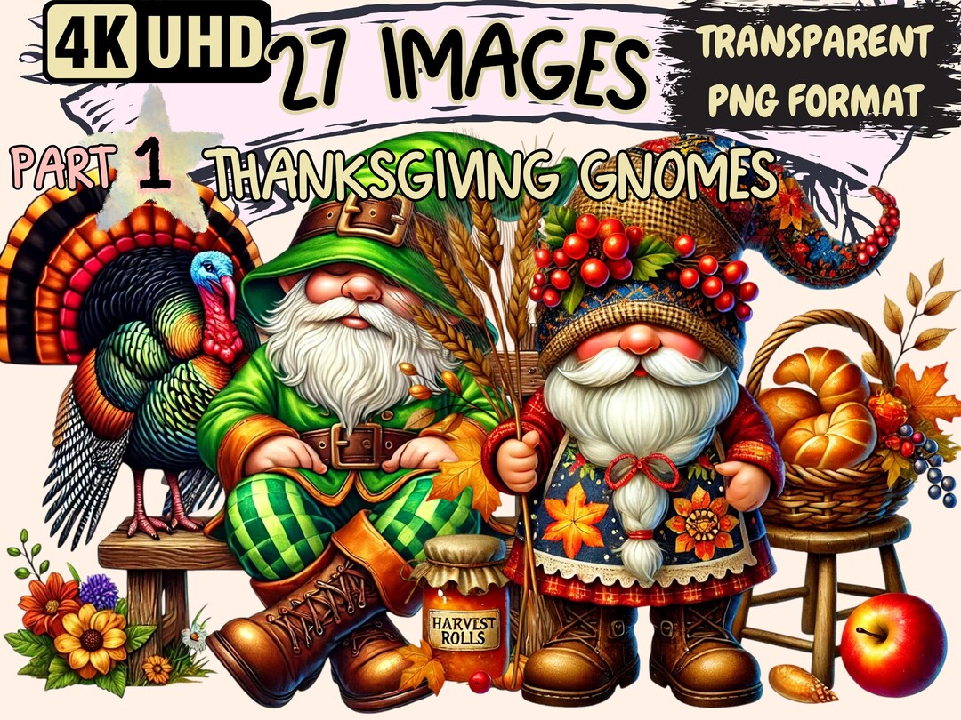Thanksgiving Gnomes Clipart – 27 Festive PNG Illustrations (digital ...