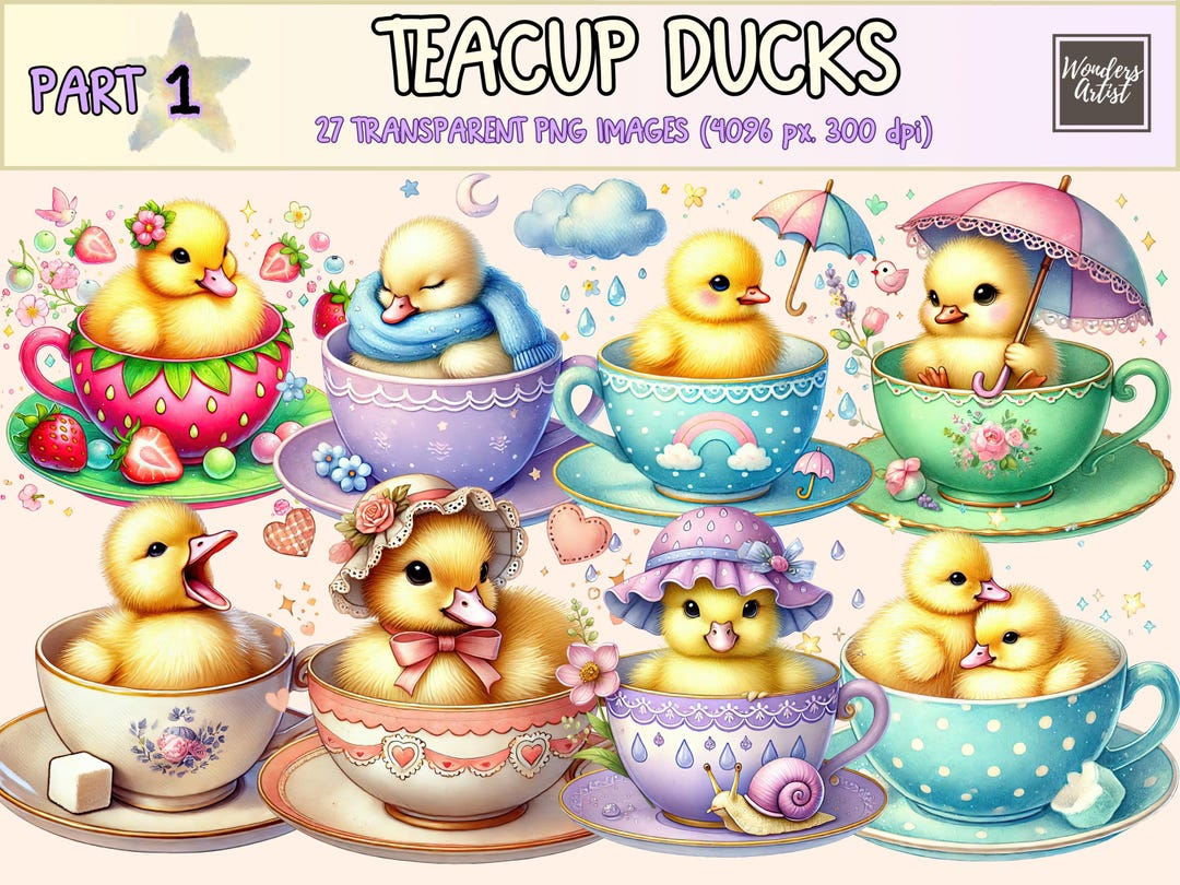 Teacup Ducks Clipart: Pastel Tea Party Graphics (commercial Use ...