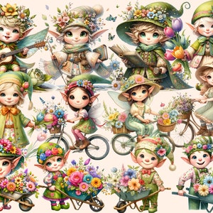 Spring Elves Clipart Bundle - 25 PNG Cute Forest Elf Graphics, Woodland ...