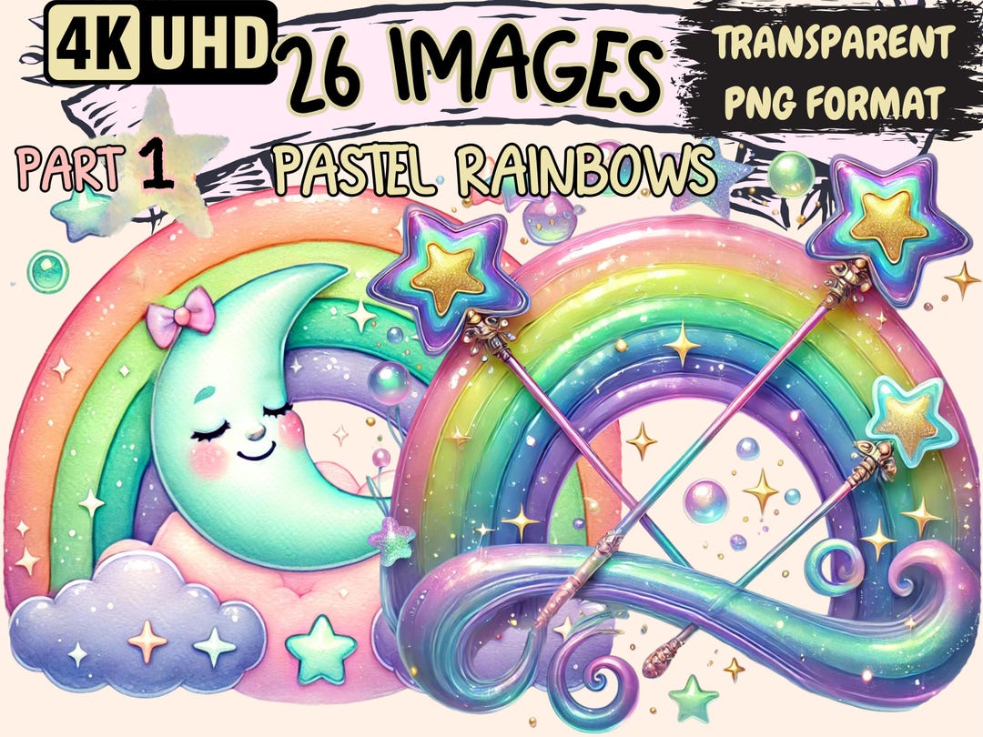 Pastel Rainbows Clipart - 26 PNG Cute Rainbow Graphics, Soft Color ...