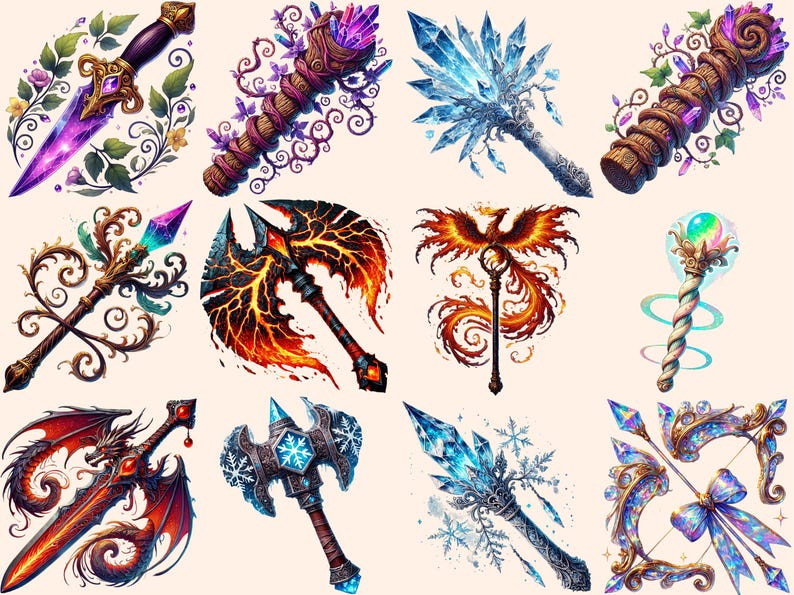 Fantasy Weapons Clipart - 25 PNG Magical Weapon Illustrations ...