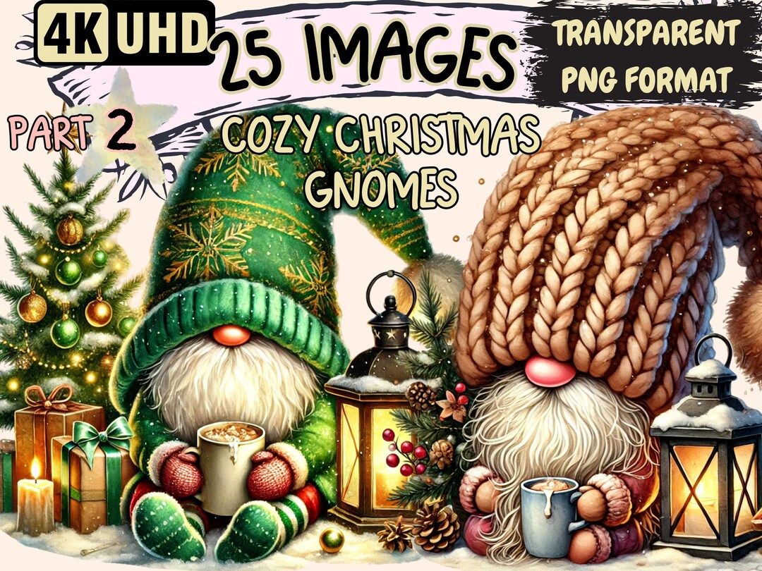 Cozy Christmas Gnomes (P2) Clipart - 25 PNG Festive Gnome Illustrations ...