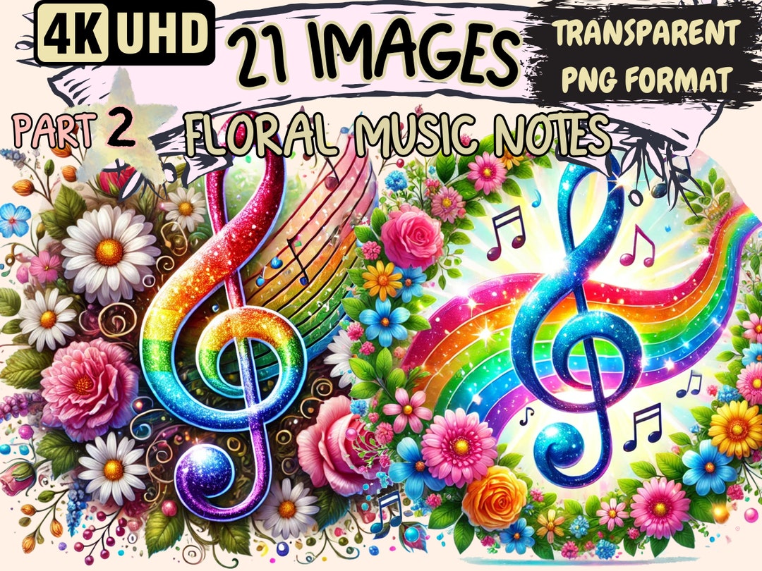 Floral Music Notes (P2) Clipart - 21 PNG Flower Note Illustrations ...