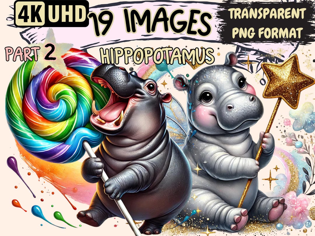 Hippopotamus (P2) Clipart - 19 PNG Cute Hippo Graphics, Adorable Animal ...