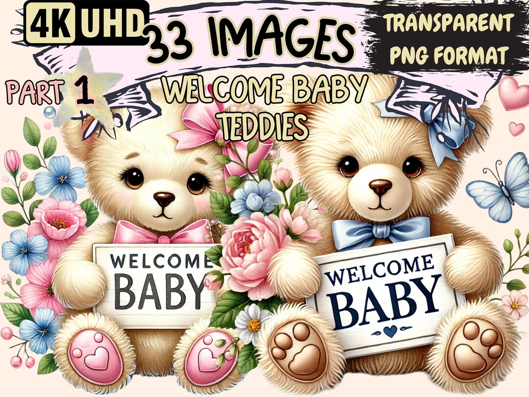 Welcome Baby Teddies Clipart - 33 PNG Adorable Teddy Bear Illustrations ...