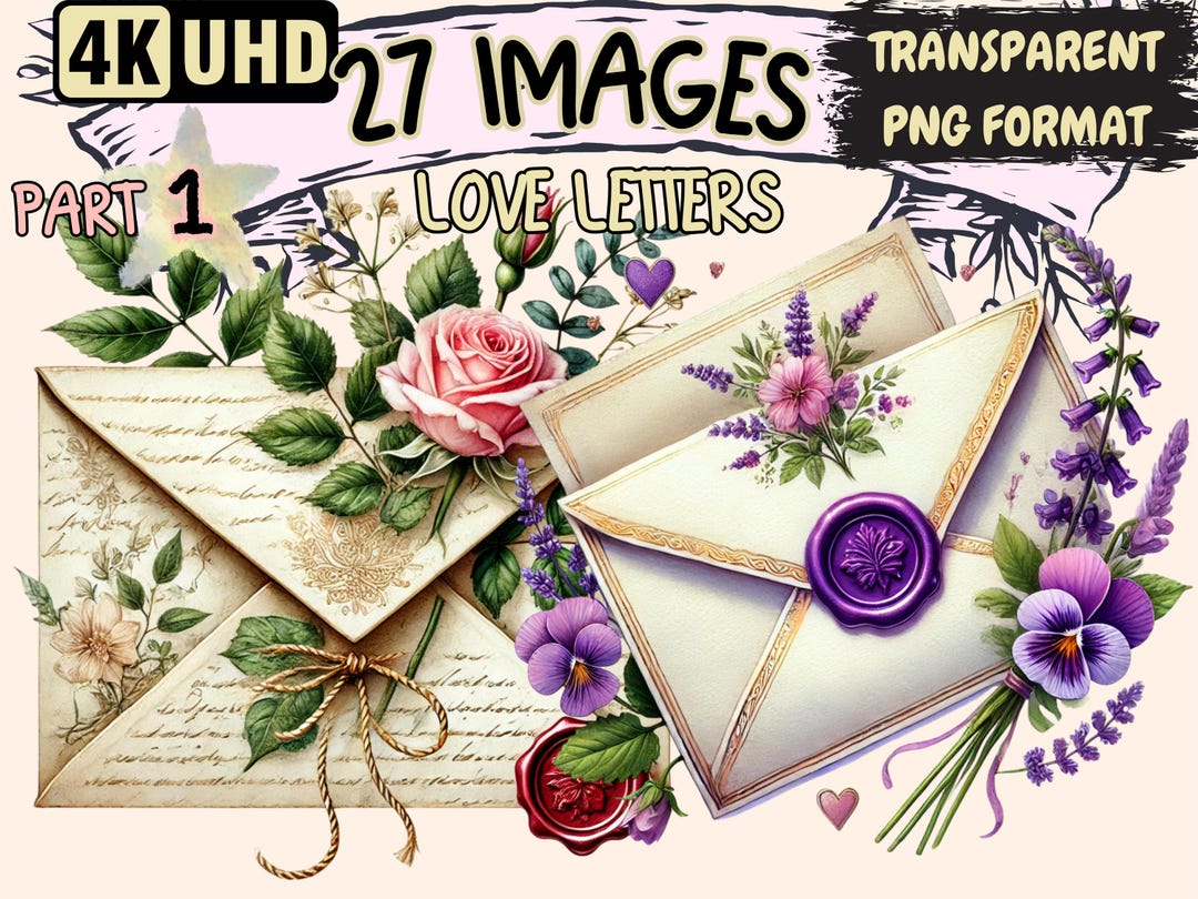 Love Letters Clipart - 27 PNG Romantic Letters Illustrations, Valentine ...