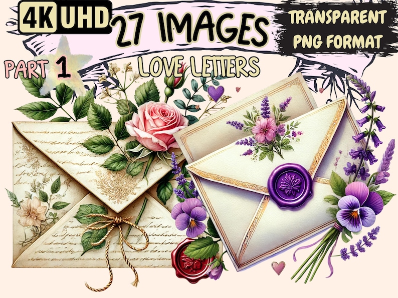 Love Letters Clipart – 27 Romantic PNG Illustrations (digital Download ...