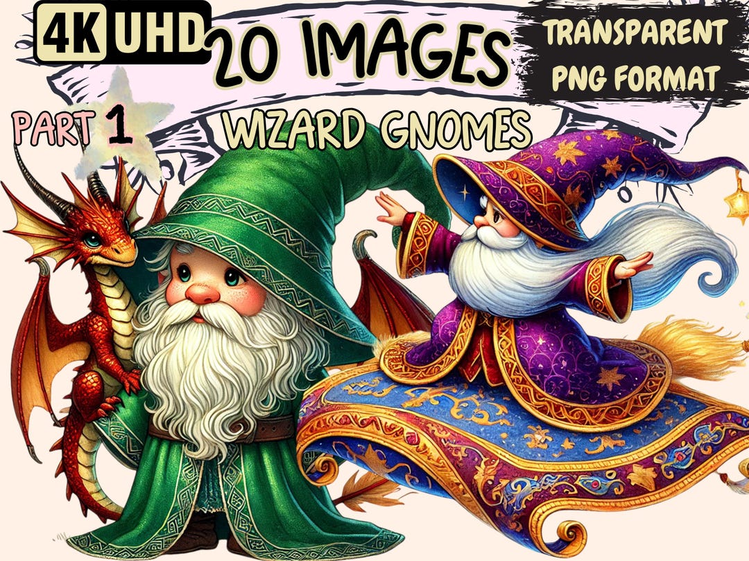 Wizard Gnomes Clipart - 20 PNG Magical Gnome Graphics, Fantasy Wizard ...