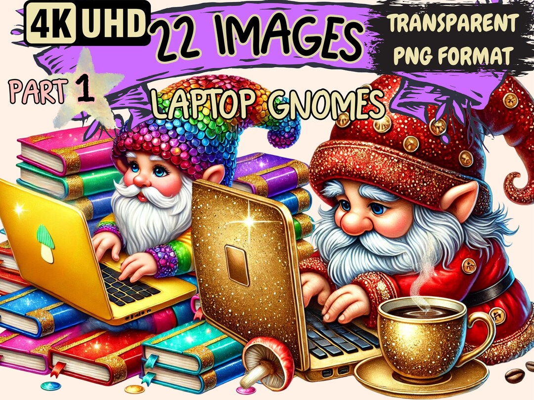 Laptop Gnomes Clipart - 22 PNG Tech Savvy Gnome Illustrations, Cute ...