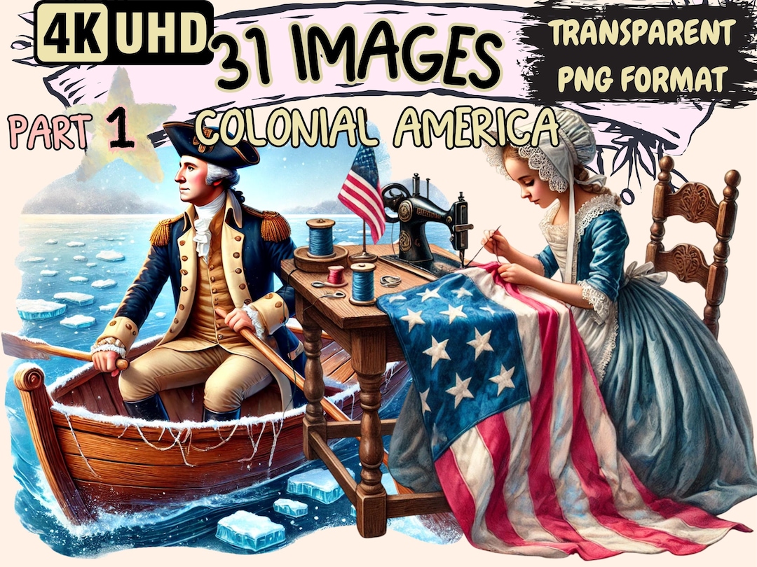 Colonial Clipart - 31 PNG Historical Illustrations Reflecting Colonial Era Style, Instant ...