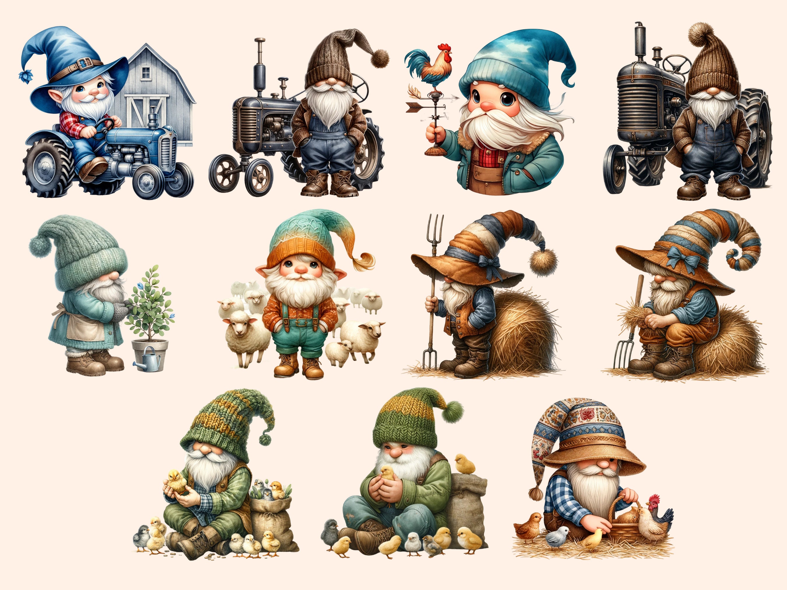 Farm Gnomes Clipart Bundle 35 PNG Countryside Gnome Graphics, Ranch ...