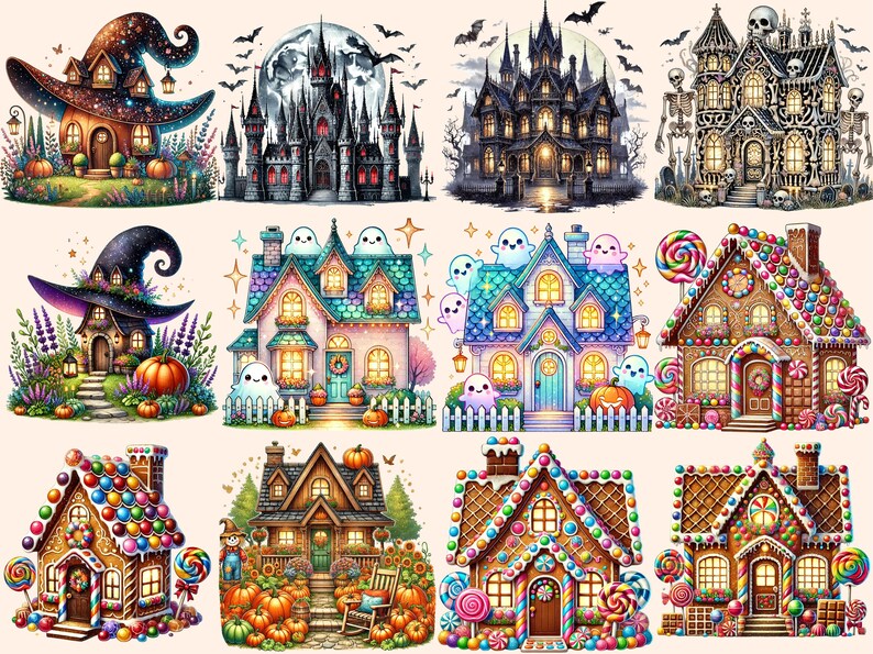 Halloween Houses Clipart – 27 Spooky Home PNG Illustrations (digital ...