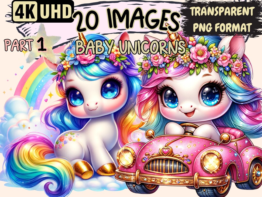 Baby Unicorns Clipart - 20 PNG Adorable Unicorn Graphics, Cute ...