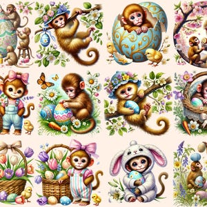Easter Monkeys Clipart - 27 PNG Cute Spring Graphics, Festive ...