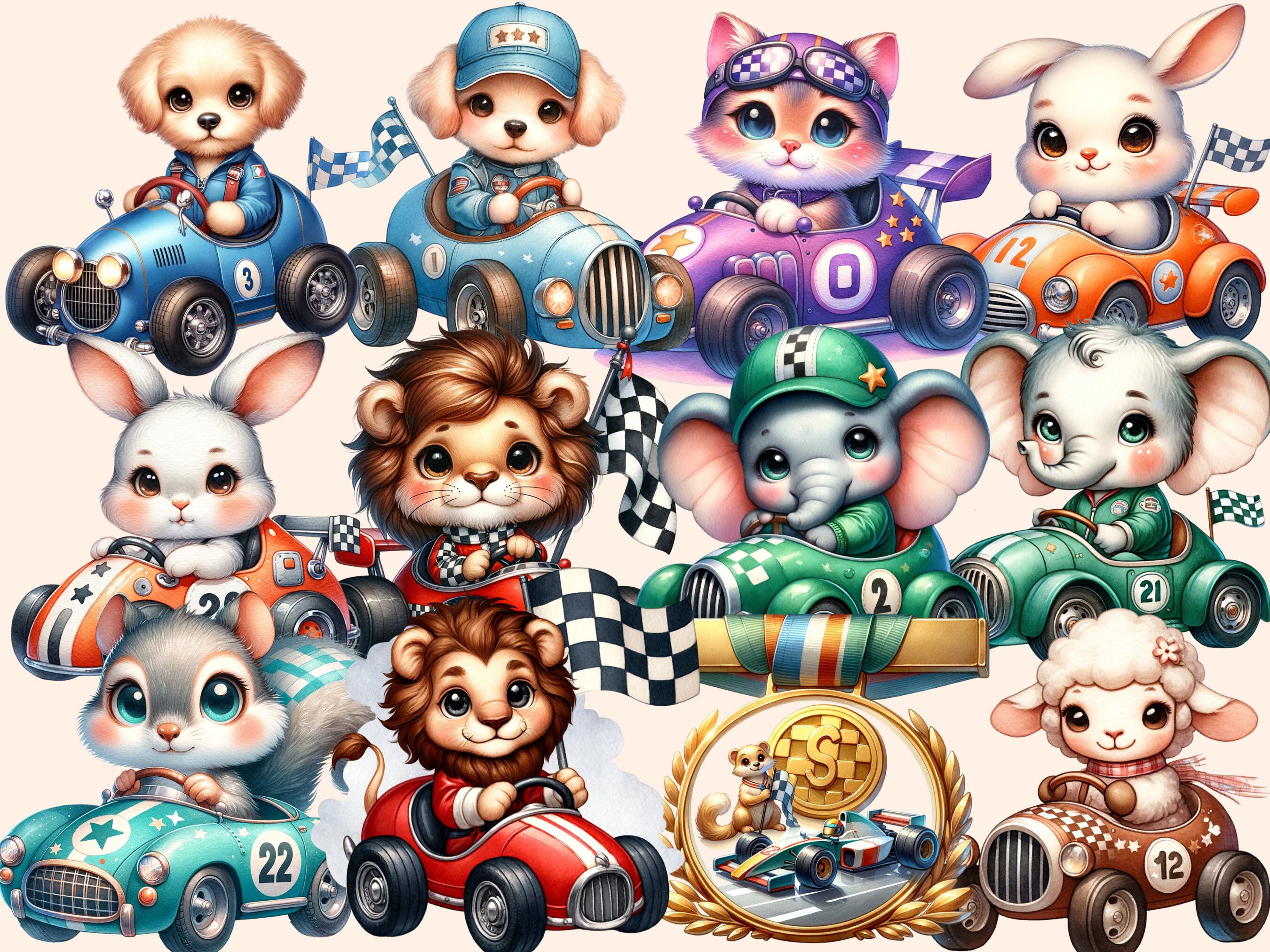 Racing Animals Clipart 23 PNG Kart Animals Graphics, Cute Little ...