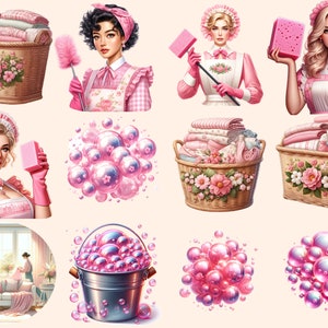 Pink Cleaning Clipart - 38 PNG Stylish Cleaning Graphics, Pink ...