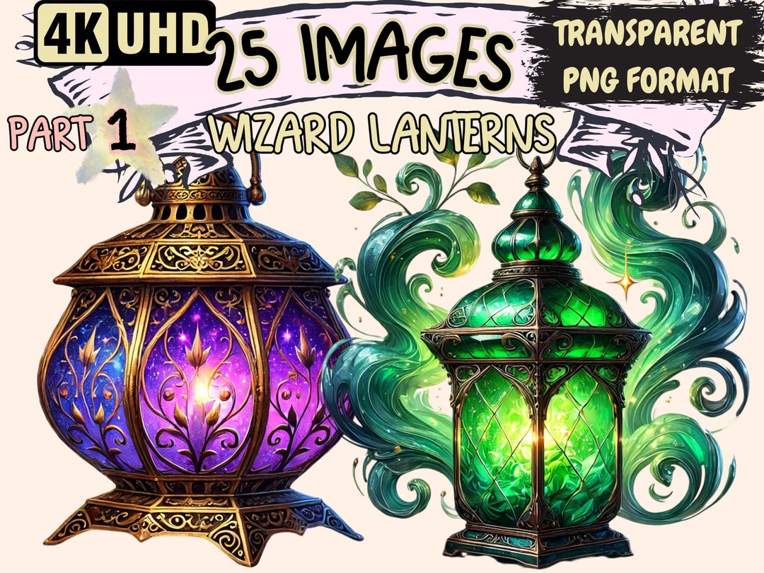 Wizard Lanterns Clipart – 25 PNG Magical Illustrations (digital ...
