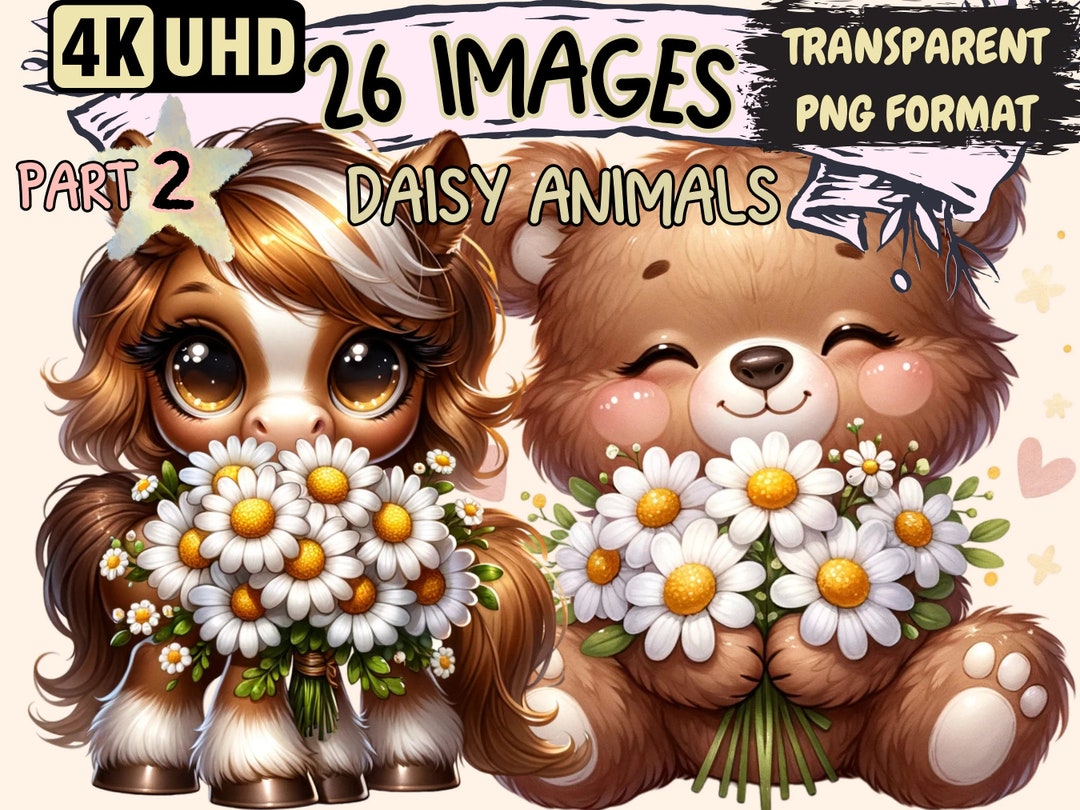 Daisy Animals Clipart – Floral PNG Graphics, Commercial Use (digital ...