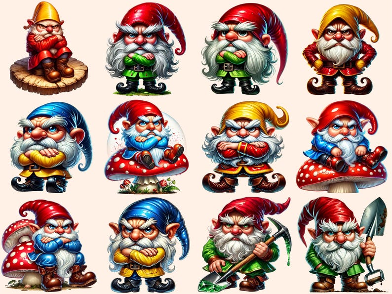 Grumpy Gnomes Clipart – 20 PNG Moody Illustrations (digital Download ...