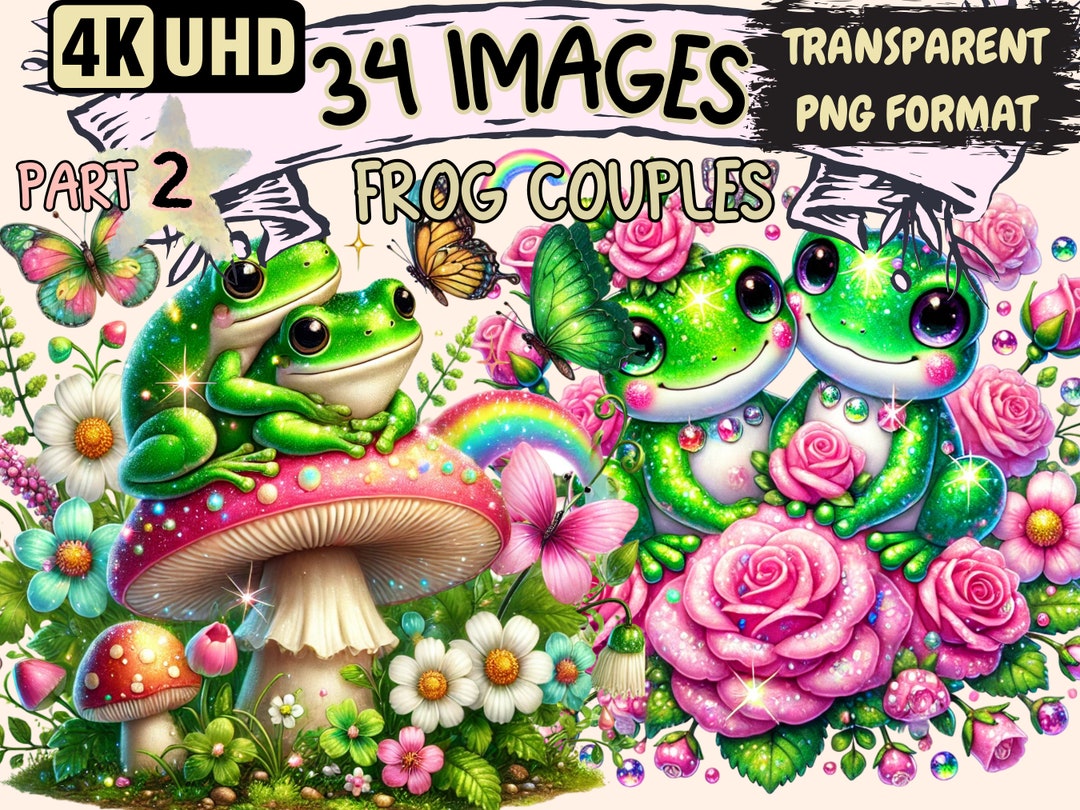 Frog Couples (P2) Clipart - 34 PNG Romantic Frog Illustrations ...