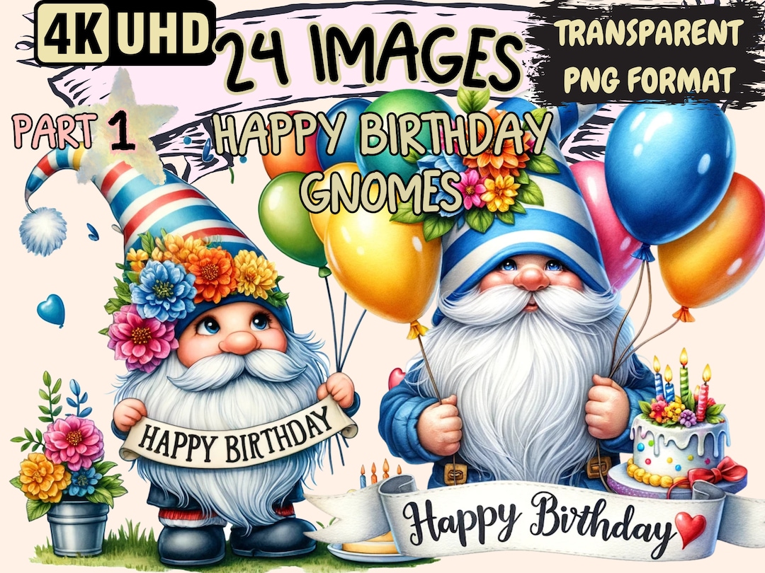 Happy Birthday Gnomes Clipart - 24 PNG Festive Gnome Graphics ...