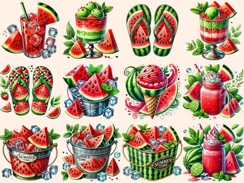 Watermelon Summer Clipart – 26 PNG Fruit Graphics, Commercial Use ...
