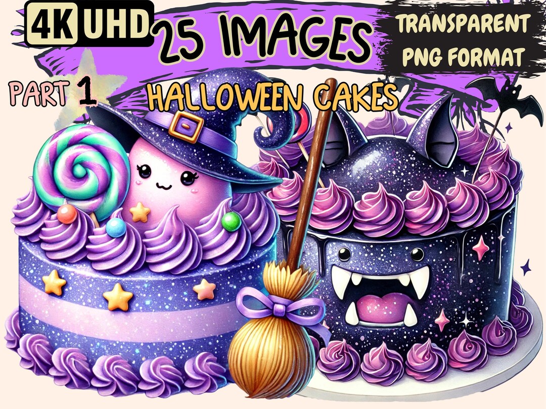 Halloween Cakes Clipart - 25 PNG Spooky Dessert Illustrations, Festive ...
