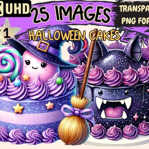 Halloween Cakes Clipart - 25 PNG Spooky Dessert Illustrations, Festive ...