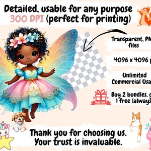 Little Fairies (P3) Clipart - 20 PNG Black Skin Fairy Graphics, African ...
