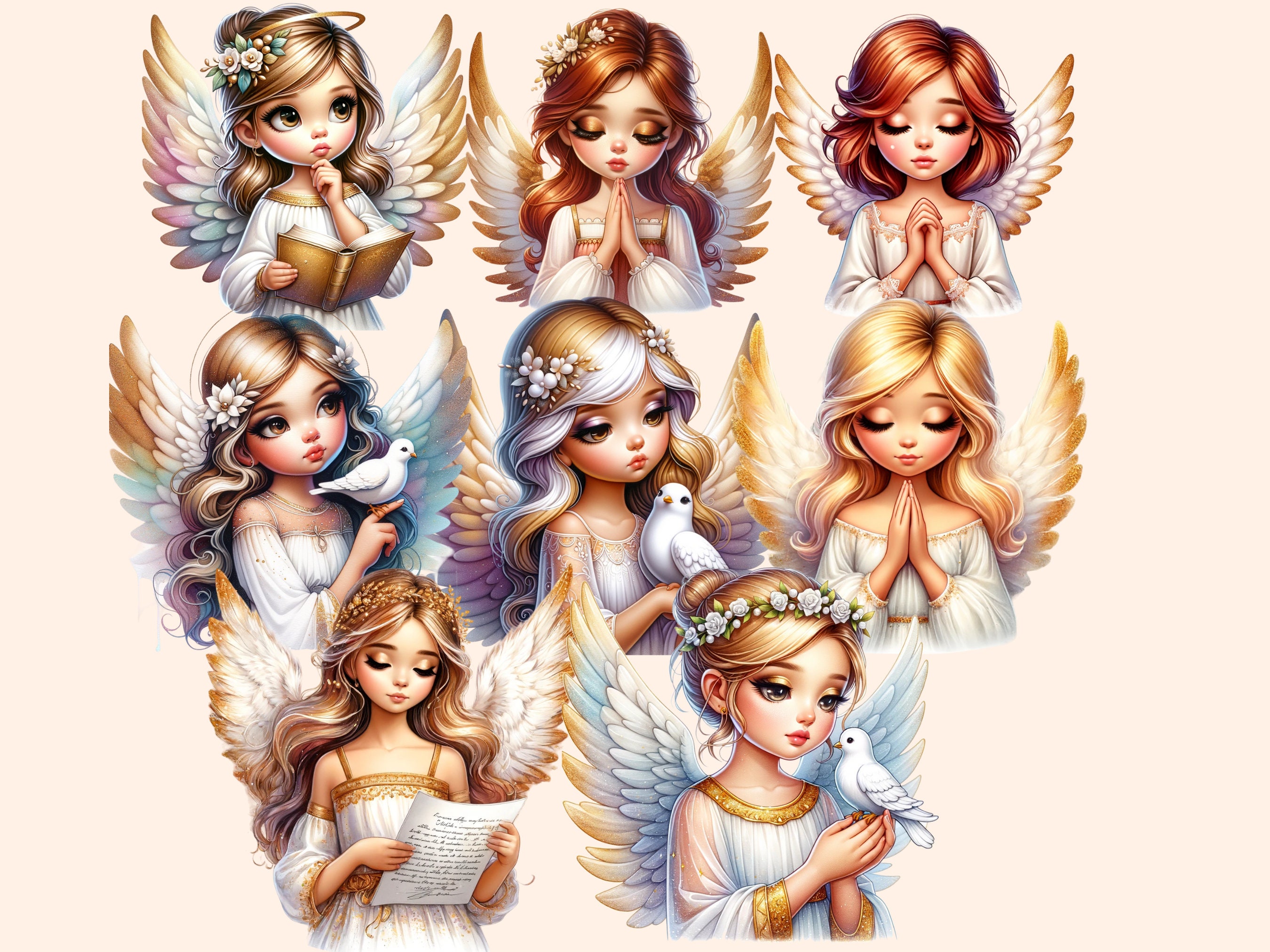 Angel Girls Clipart – 20 PNG Graphics, Celestial Printables (digital ...