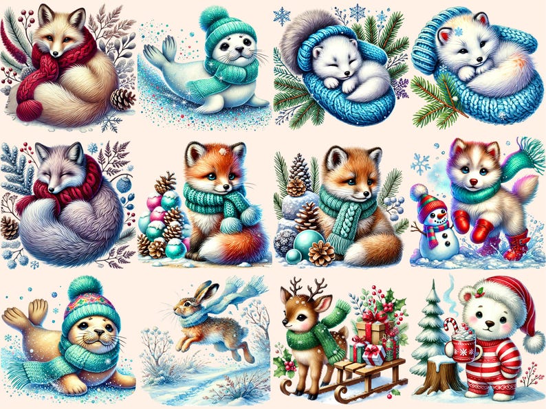 Snowy Critters Clipart – Winter Woodland Animals, 66 PNG (digital ...