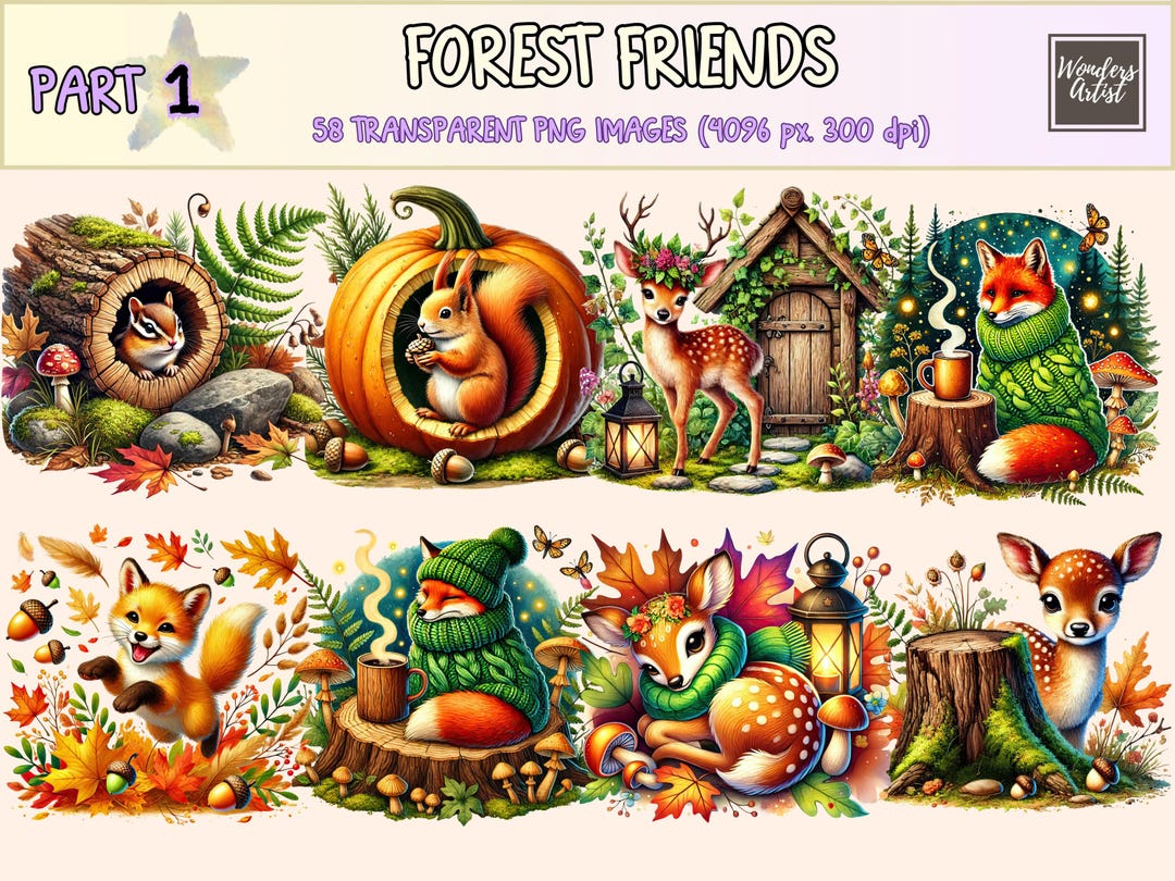 Woodland Animal Clipart – Forest Friends PNG Graphics (Digital Download ...