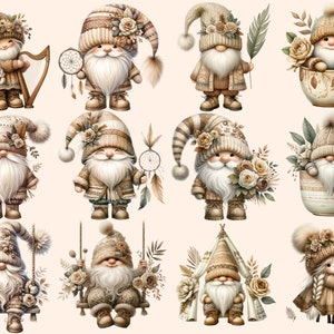 Boho Gnomes Clipart - 24 PNG Bohemian Flowers Cute Gnome Graphics ...