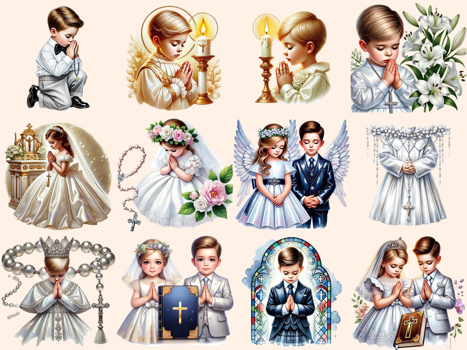 First Communion Kids Clipart – Religious Ceremony PNG Graphics (digital ...