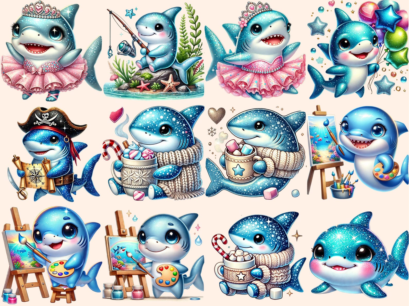 Baby Sharks Clipart - 26 PNG Cute Shark Illustrations, Adorable Ocean ...