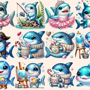 Baby Sharks Clipart - 26 PNG Cute Shark Illustrations, Adorable Ocean ...