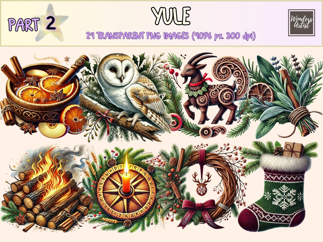 Yule Clipart – Winter Solstice PNG Graphics, Pagan Holiday (digital ...