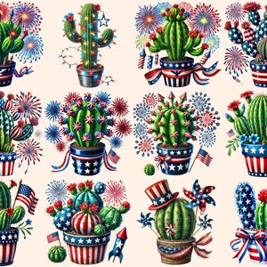 4th of July Cacti (P1) Clipart - 20 PNG Patriotic Cactus Graphics, Red ...