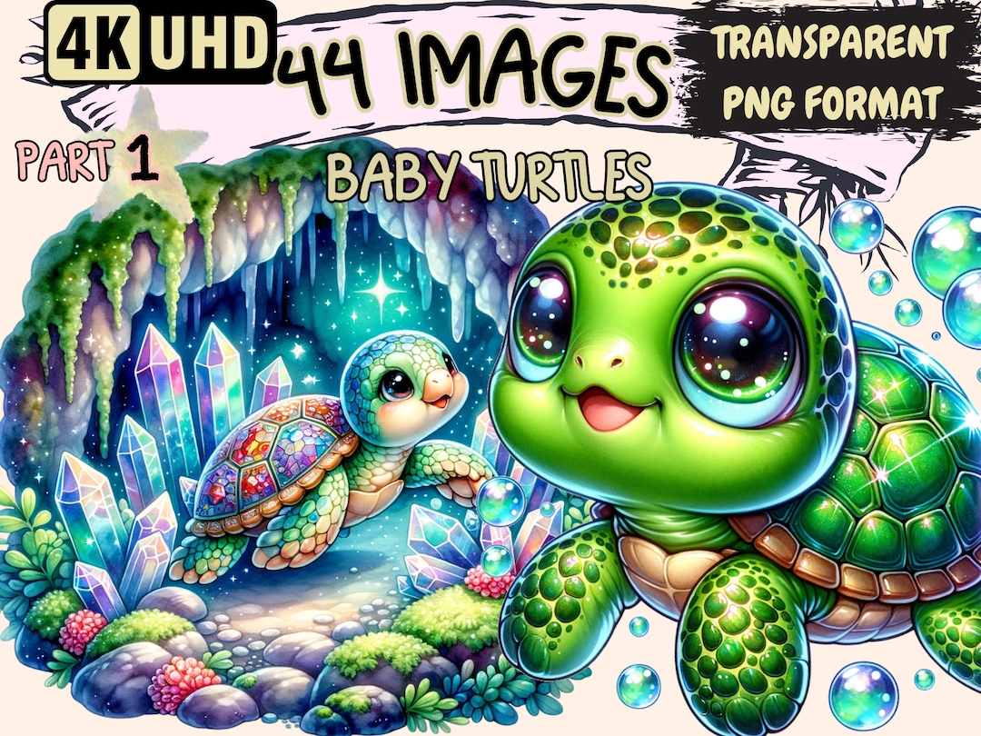 Baby Turtles Clipart Bundle - 44 PNG Cute Turtle Graphics, Little ...
