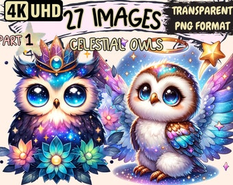 Owls (P4) Clipart - 20 PNG Nocturnal Bird Illustrations, Cute Adorable ...